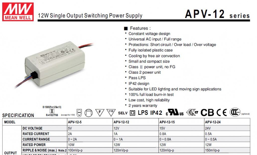 12W ( APV-12-12 ) – 華業電機工程有限公司 WAH YIP ELECTRICAL ENGINEERING CO. LIMITED